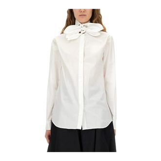 Moschino Gestreiftes Baumwoll-Popeline-Hemd mit Schleifen-Detail - - Blouses & Shirts - Damen - Wei&szlig; - S