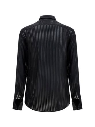 Gucci Mens Striped Silk Gauze Shirt Black