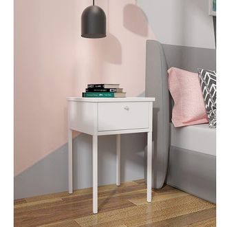 Generic Weißer Nachttisch Aus Schmiedeeisen - Geometrischer Moderner Beistelltisch Mit 1 Schublade for Schlafzimmer Und Wohnzimmer (40 × 40 × 60 cm)