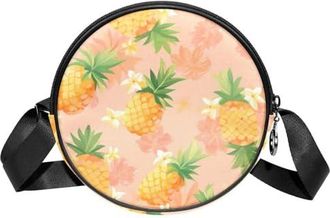 Generic Sac &agrave; bandouli&egrave;re rond rond pour femme, motif ananas avec fermeture &eacute;clair, bretelles r&eacute;glables, style d&eacute;contract&eacute;