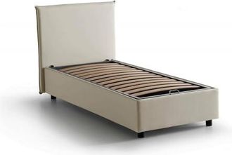 Talamo Italia Bruna Einzelbett, Bettkasten mit Stoffbezug, 100 % Made in Italy, &Ouml;ffnung vorne, geeignet f&uuml;r Matratze 80x190 cm, Beige