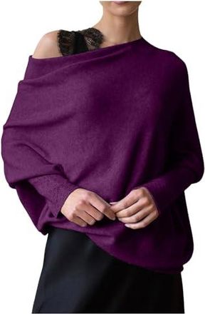 Generico Pull à col bateau 2026 pour femmes 2024 printemps 2024 à manches longues en tricot doux ample ample, violet, Taille unique