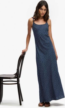 Superdry Robe caraco longue &agrave; imprim&eacute; petits coeurs - Bleu marine