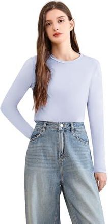 Power Flower sous-v&ecirc;tement Thermique l&eacute;ger pour Femme - Haut &agrave; Manches Longues et col Rond en Tissu Soyeux (L-XL, LY140-Purple)