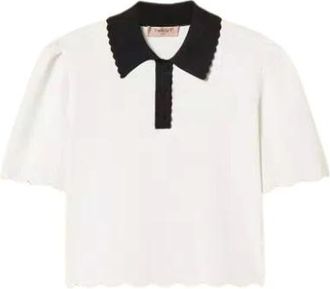 Twinset Femme, Tops, Blanc, Taille: 40 FR Polo avec bordure festonn&eacute;e
