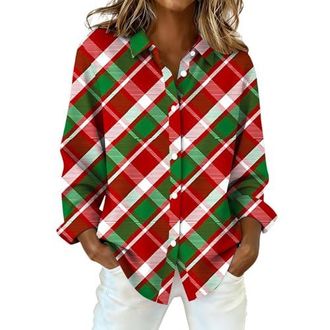 Generic Chemise &agrave; manches longues et boutons pour femme - Style d&eacute;contract&eacute; - Taille M - Courte, Vert, XXL