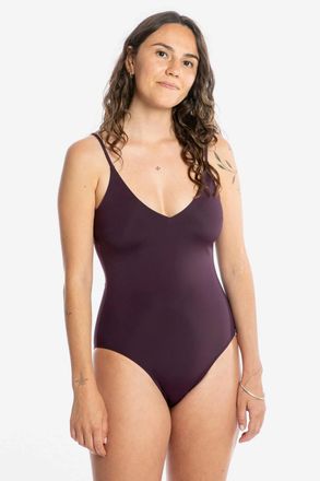 Matona Damen vegan Badeanzug V-Ausschnitt Aubergine
