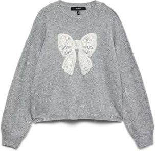 Vero Moda Vero Moda Vmivory Ls O-Neck Bow Pullover LCS Pull à col Rond, Mélange de Gris Moyen, XL Femme