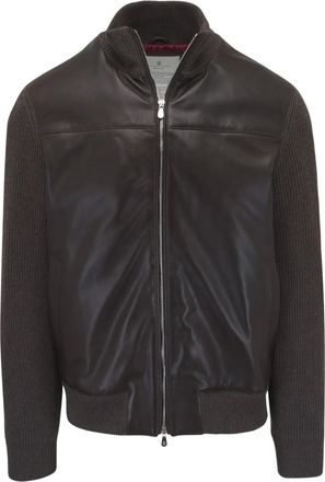 Brunello Cucinelli Gerippte Jacke mit Ledereinsätzen - Braun
