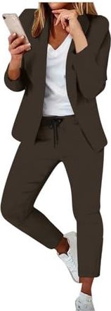 Generic Ensemble 2 pi&egrave;ces pour femme - Blazer &agrave; manches longues avec poches et pantalon &agrave; cordon de serrage - Ensemble assorti, marron, XL
