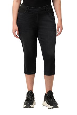 Ulla Popken Damen große Größen Übergrößen Plus Size Capri-Jeans Sienna, schmales Bein, Elastikbund, Stretch Black 60 829650100-60