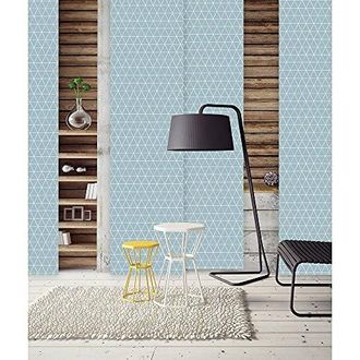 Mad&eacute;co Panneau Japonais Tamisant Imprim&eacute; Triangles - Bleu Turquoise - L50 x H250cm