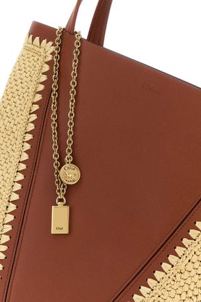 Chlo&eacute; Leather and Raffia Colour-Block Shoulder Bag - Brown