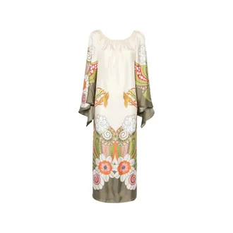 La DoubleJ Femme, Robes, Multicolore, Taille: 36 FR Robe Midi en Soie &agrave; Encolure Ronde