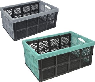 Com-Four 2x Klappbox 32l - Transportbox mit Griffen - Stabile Aufbewahrungsbox - Einkaufskorb zusammenklappbar[Auswahl variiert] (50.5x33x22cm - 02 St&uuml;ck - Mix