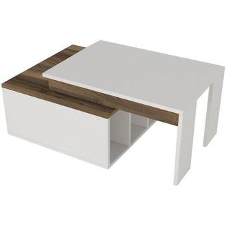 Vente-Unique Vente-unique - Table Basse Bicolore Blanc et Noyer avec &Eacute;tag&egrave;res, 90x37,4x60 cm, Pour Salon ou Salle Familiale