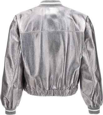 Brunello Cucinelli Laminated Leather Bomber Jacket - Silver