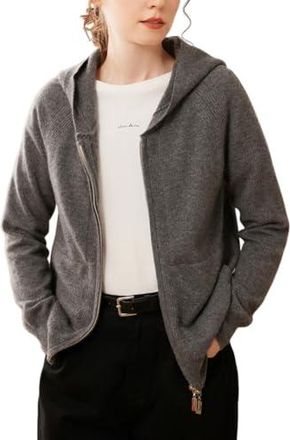 Dissa Cardigan Cachemire Femme Gris Capuche Fermeture éclair Tricoté en Vrac Manches Longues épais Pull en Cachemire et Laine,EU 44,SPR2450