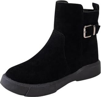 Generic Bottines d&eacute;contract&eacute;es et &eacute;l&eacute;gantes pour femme - Bout rond - Fermeture &eacute;clair lat&eacute;rale - Talon plat - Confortable - &Agrave; enfiler - Pour lext&eacute;rieur, Noir,
