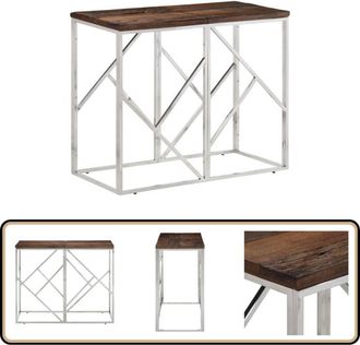 vidaXL Konsolentisch Silbern Edelstahl und Massive Holzschwellen - Konsolentisch - Wohnzimmerm&ouml;bel - Sideboard - Silberner Couchtisch - Esszimmertisch