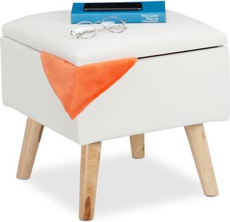Relaxdays Sitzhocker mit Stauraum, aus Kunstleder, HxBxT: 40 x 40 x 40 cm, mit Deckel, Sitzwürfel gepolstert, weiß, 1 Stück 10029604_49