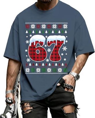 Generic Chemise de No&euml;l pour homme - Col rond &agrave; carreaux 67 | Coupe ample en coton - V&ecirc;tements d&eacute;contract&eacute;s - pour f&ecirc;te, noir fonc&eacute;, L