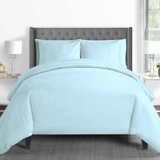 Pizuna 600 Fadenzahl aus Baumwolle Bettw&auml;sche Baby blau, 100% Langstaple Baumwolle Bettbezug und Kissenbezug, 100% Baumwolle Mako Satin 2-Teilig Bettw&auml;schese