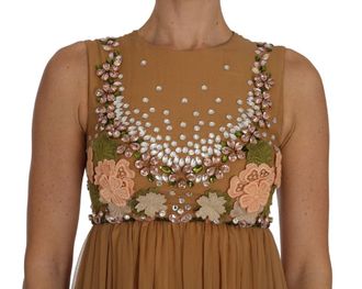 Dolce & Gabbana Womens Crystal-Embellished Silk Dress Gold