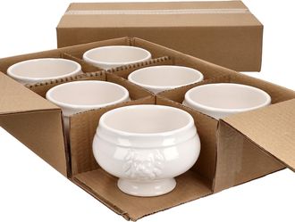 MamboCat 12er Set LEO Löwenkopf-Terrinen I klein - 450ml I Für 12 Personen I Weiße Suppentassen 0,45 Liter I Suppenterrinen mit Löwenköpfen I Suppenschale für 