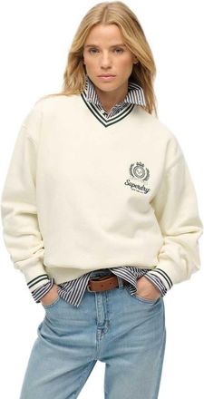 Superdry Damen Country Club Sweatshirt mit V-Ausschnitt Wollwei&szlig; 40