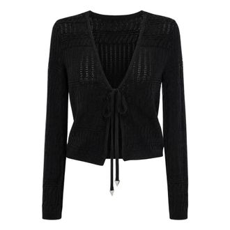 Akep Femme, Pulls, Noir, Taille: 38 FR Cropped Open-Knit Cardigan