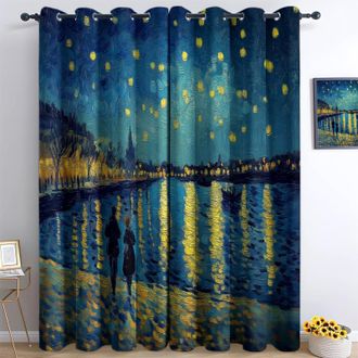 Generic vorhänge Blickdicht Van Gogh, Sternenhimmel, NachtszeneMuster Gardinen Mit Ösen weiche Verdunkelungs (2 x 140 x 175) Junge Mit Mädchen Vorhang gegen K
