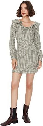 Trendyol Woman Mini A-Line V-Neck Woven Dress Robe, Khaki, 34 Femme
