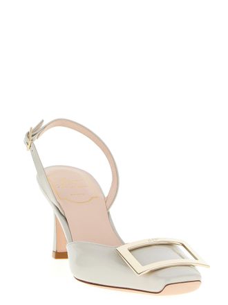 Roger Vivier Womens Trompette Slingback Heel White Calfskin Leather