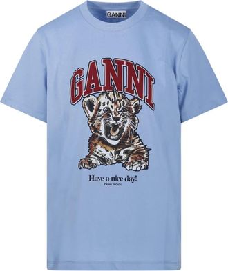 Ganni Femme, Tops, Bleu, Taille: 38 FR T-Shirt Basic Jersey Tiger Relaxed