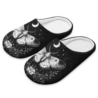 Coloranimal Pantoufles de spa pour femme - Pantoufles dint&eacute;rieur en vrac antid&eacute;rapantes &agrave; bout ferm&eacute;, Vintage Butterfly Moon, 35.5/36.5 EU