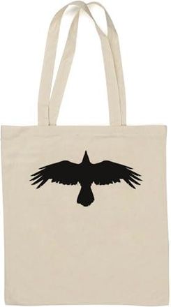 Generic Sac fourre-tout en coton naturel avec ailes de corbeau Blanc