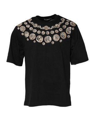 Dolce & Gabbana Mens Black Coin Print Cotton Crew Neck T-Shirt