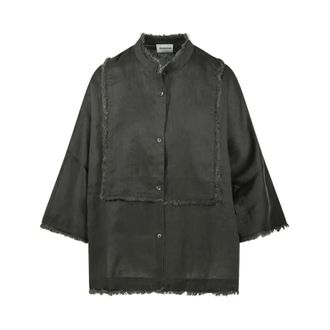 P.A.R.O.S.H. P.a.r.o.s.h., Femme, Blouses et Chemises, Vert, Taille: 40 FR Blusa bordi sfrangiati chiusura bottoni