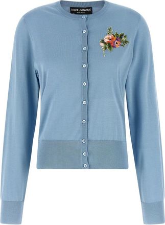 Dolce & Gabbana Femme, Pulls, Bleu, Taille: 44 FR Button Silk Cardigan