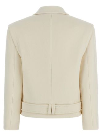 Balmain Double-Breasted Wool Blend Blazer - Cream