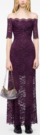 Paco Rabanne Lace Off-the-Shoulder Long Dress - Purple