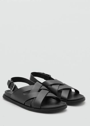Mango Sandales cuir lani&egrave;res crois&eacute;es noir - Homme - 39 - MANGO MAN