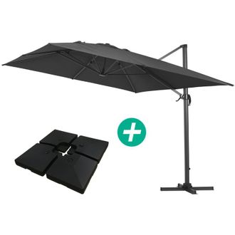 Habitat et Jardin Parasol jardin d&eacute;port&eacute; Alu Sun 4 - Rectangle - 3 x 4 m - Noir - Dalles &agrave; lester incluses