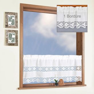 Heimtexland Scheibengardine Häkelborte in Batist Optik Natur 30 x 120 cm mit Stabtunnel Country CHIC Häkelbistro Landhaus Panneau Gardine Bistrogardine ÖKOTEX Typ