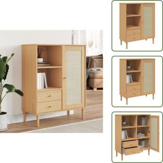 vidaXL Highboard senja Rattan-Optik Braun 90x40x112 cm Kiefernholz - Hochboard - Wohnzimmerm&ouml;bel - Sideboard - Regal - TV-Schrank