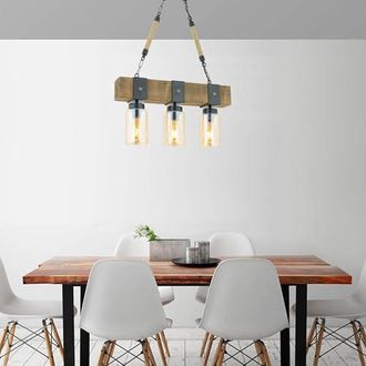 Opviq Rustic Nostalgia Chandelier, Adjustable Height 70 cm, Walnut & Black, 55 x 9 cm | 100% FIR TREE & Metal Frame | E27 Max 40W, A++ Energy Efficient