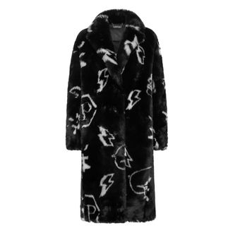 Philipp Plein Femme, Manteaux, Noir, Taille: 36 FR Eco Fur Long Coat Monogram