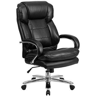 Flash Furniture Hercules Serie LeatherSoft Drehstuhl Bürostuhl mit Schlaufenarmen, Ergonomischer Hochlehner Chefsessel mit gepolsterter Sitzfläche und Armlehnen, Schw