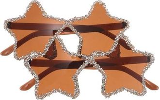 Hemobllo Lot de 2 Lunettes de Soleil sans Monture D&eacute;toile Couleur Caramel Clair Orn&eacute;es de Cristaux la Main, L&eacute;g&egrave;res en Plastique, pour Soir&eacute;es, Festivals et Ac